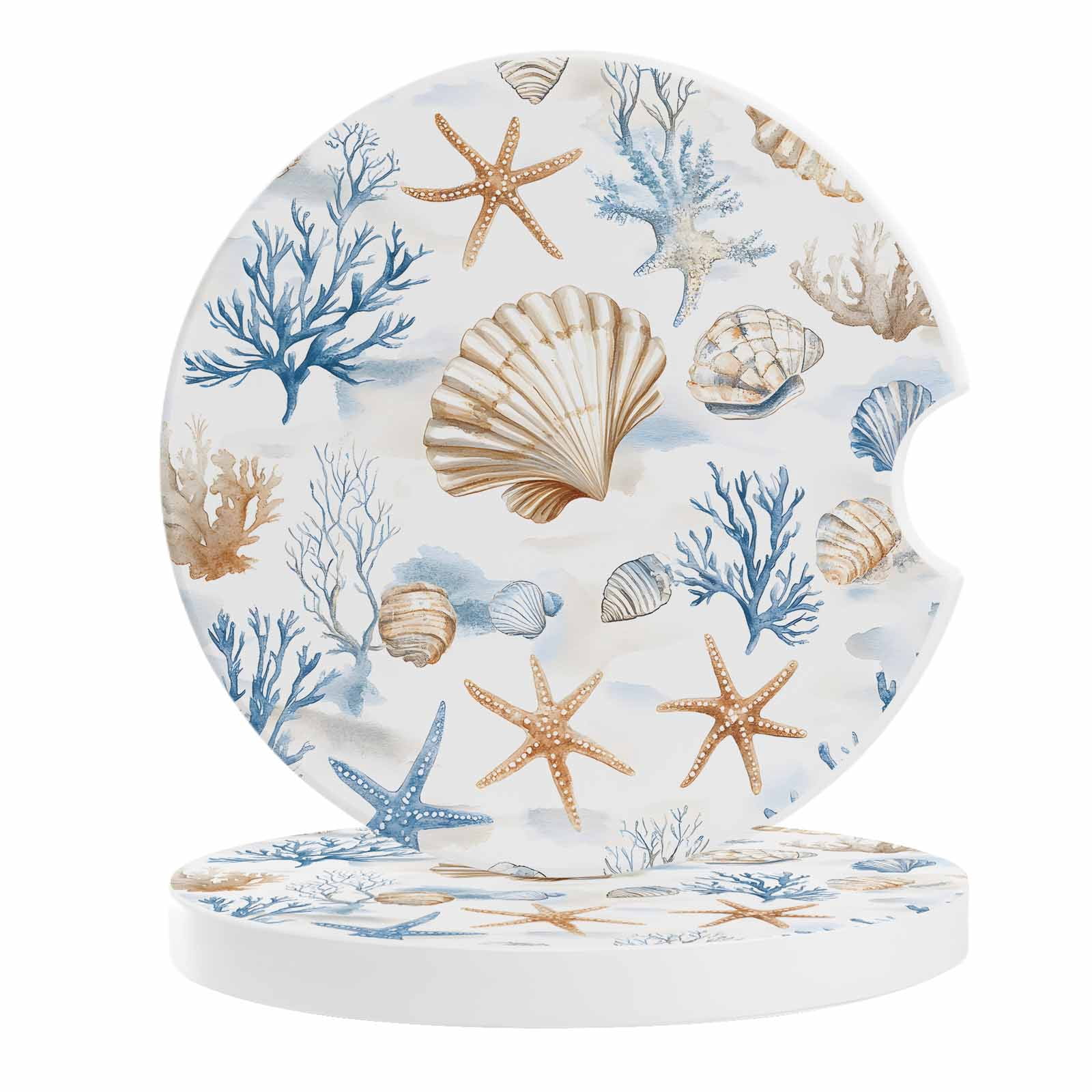 2 Pack Car Coasters Beach Marine Life Ceramic Car Cup Holder Coaster ...