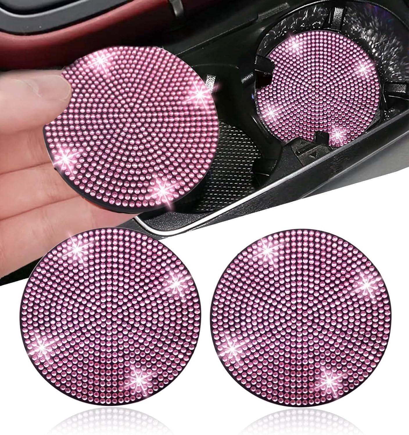 2 Pack Car Coasters, Bling Car Coaster, Cute Rhinestone Coaster for Cup ...