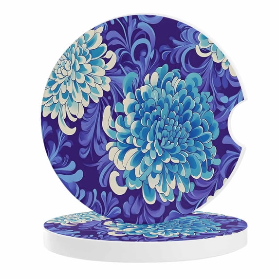2 Pack Car Coasters Blue Flowers Ceramic Car Cup Holder Coaster Purple ...