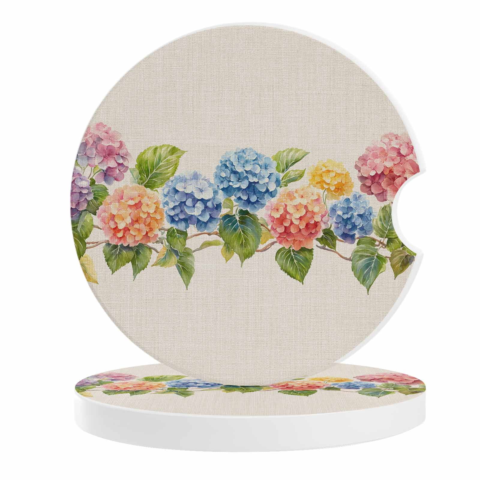 2 Pack Car Coasters Blue Pink Hydrangea Ceramic Car Cup Holder Coaster ...