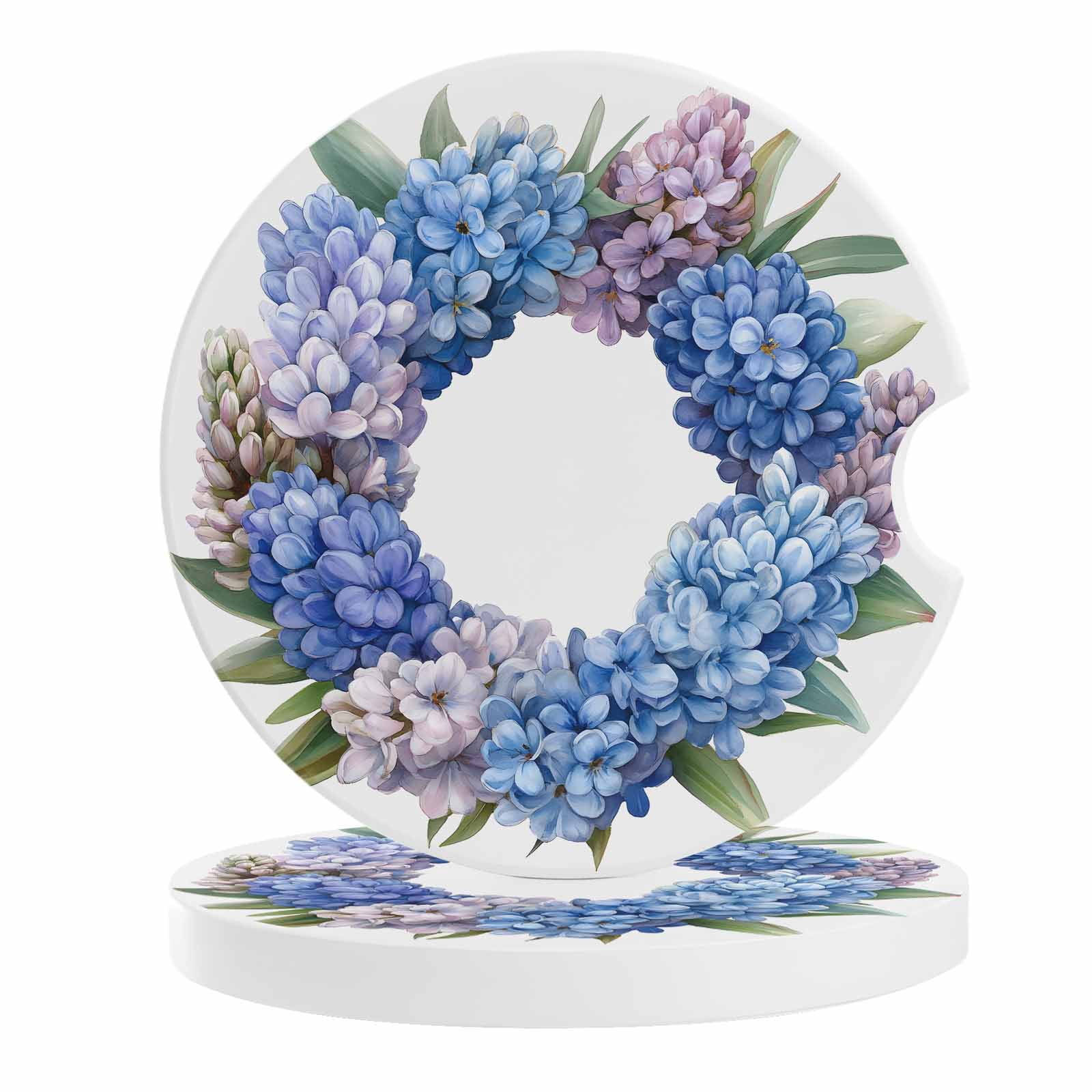 2 Pack Car Coasters Blue Pink Wreath Ceramic Car Cup Holder Coaster ...
