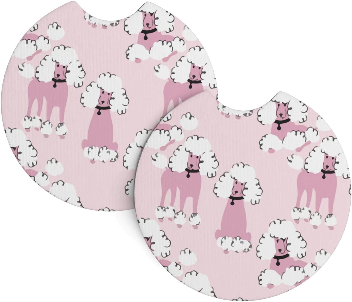 2 Pack Car Coasters Cute-Poodle-Pink-Funny Neoprene Cup Holder Pad Set ...