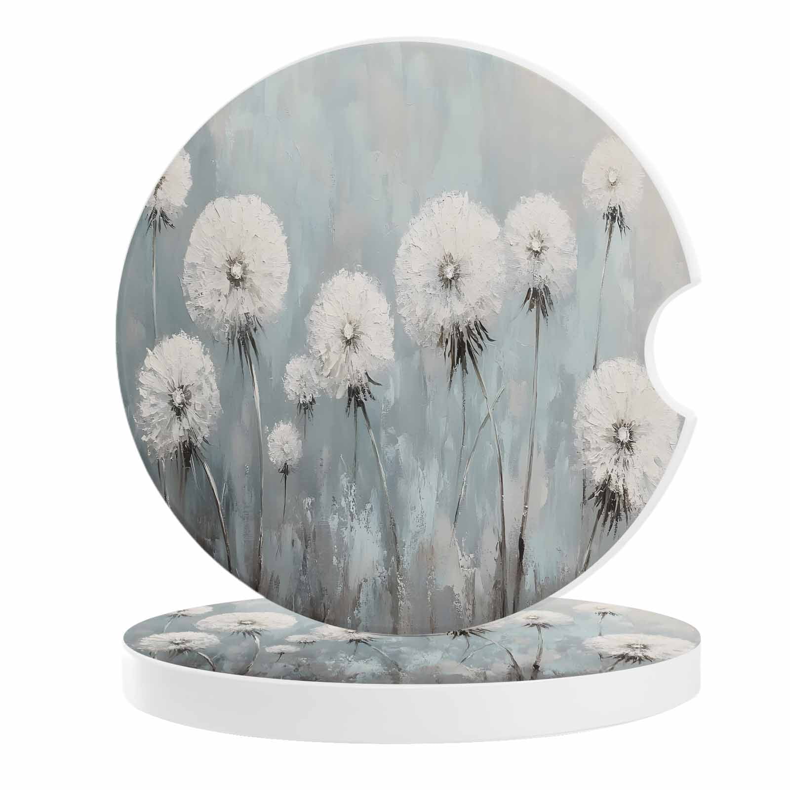 2 Pack Car Coasters Dandelion Oil Painting Ceramic Car Cup Holder ...