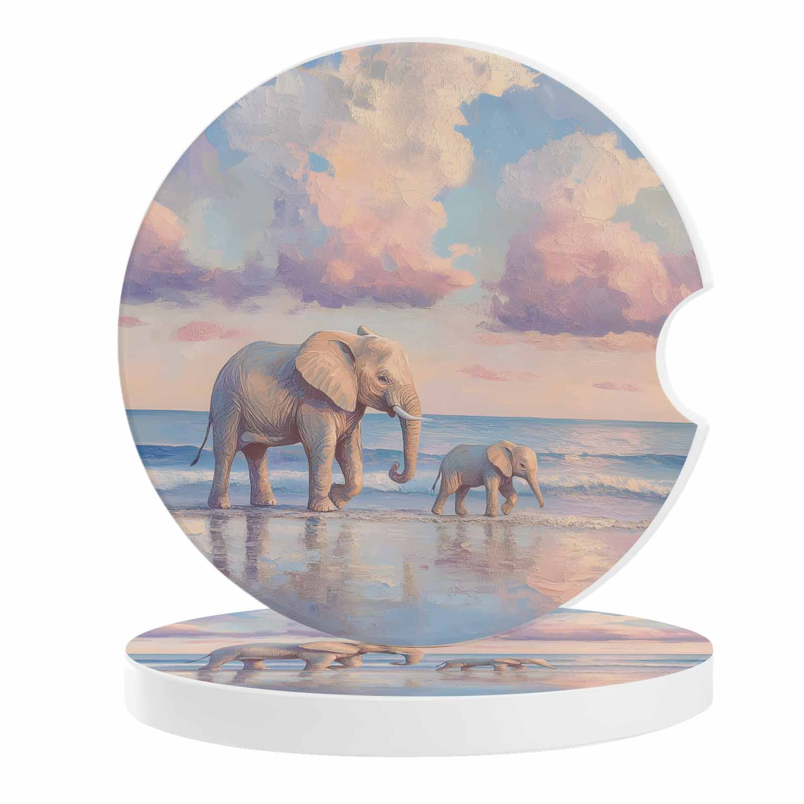 2 Pack Car Coasters Elephant Family Ceramic Car Cup Holder Coaster Pink ...