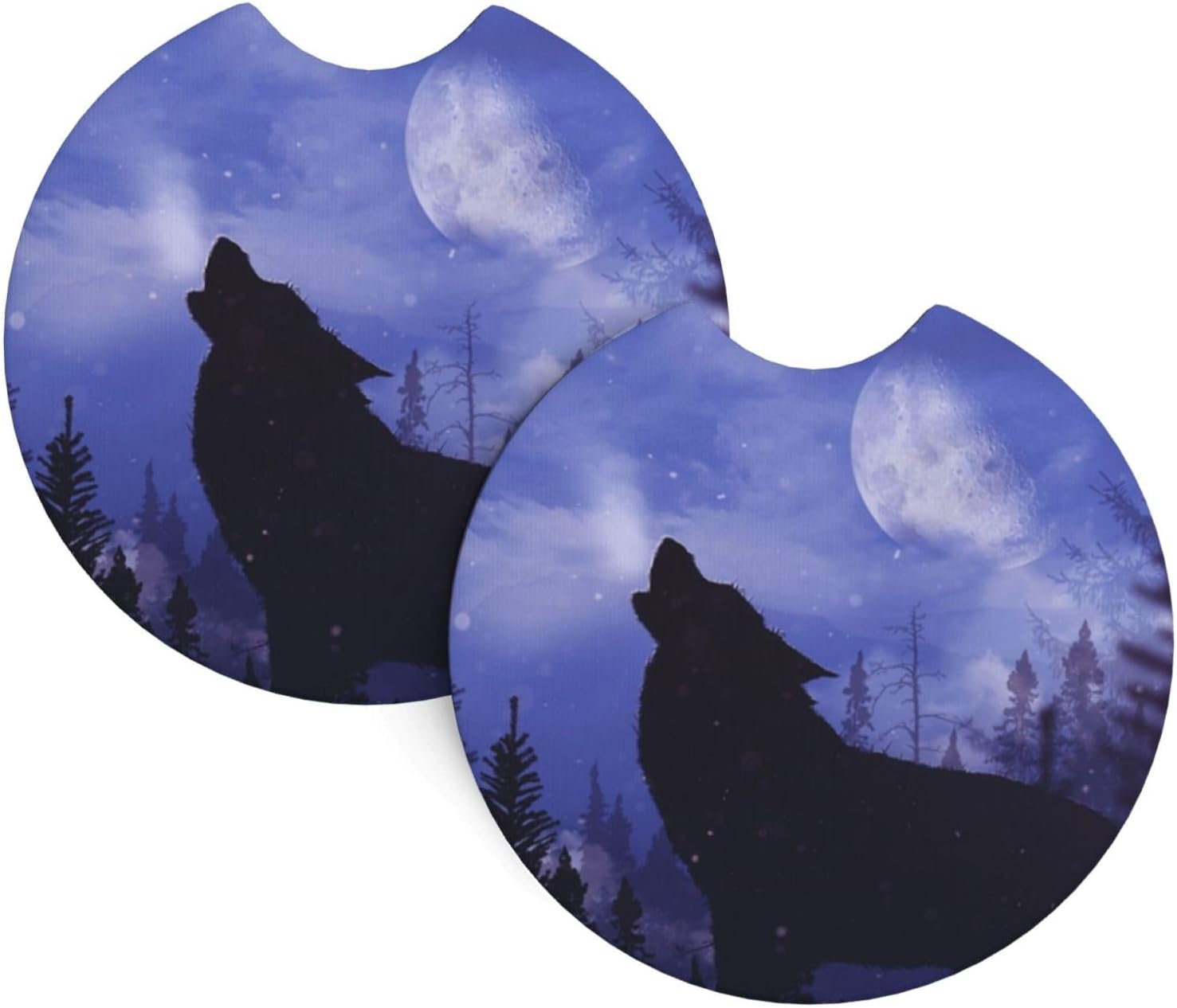 2 Pack Car Coasters Howling-Wolf-Alpha-Night Neoprene Cup Holder Pad ...
