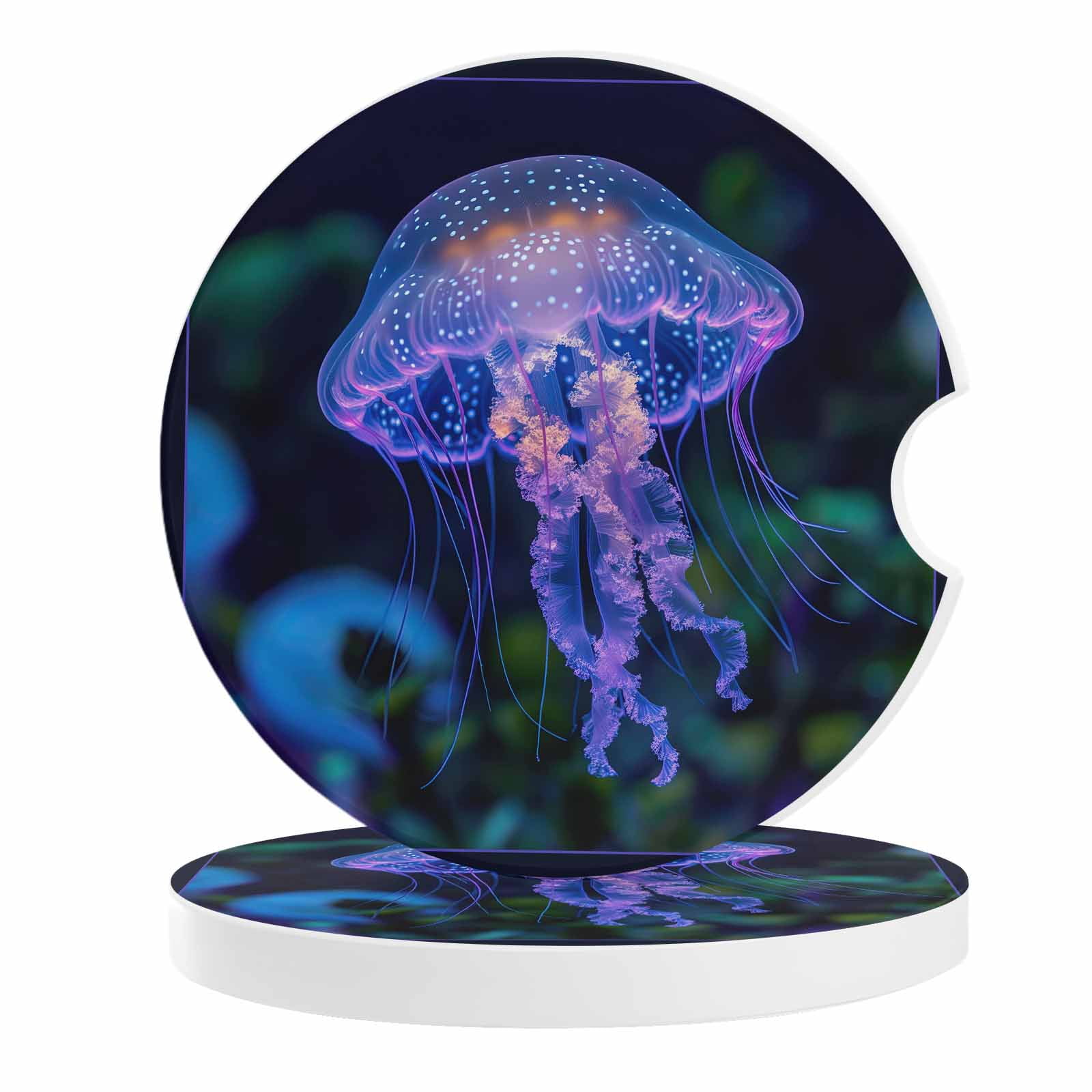 2 Pack Car Coasters Jellyfish Ceramic Car Cup Holder Coaster Ocean ...