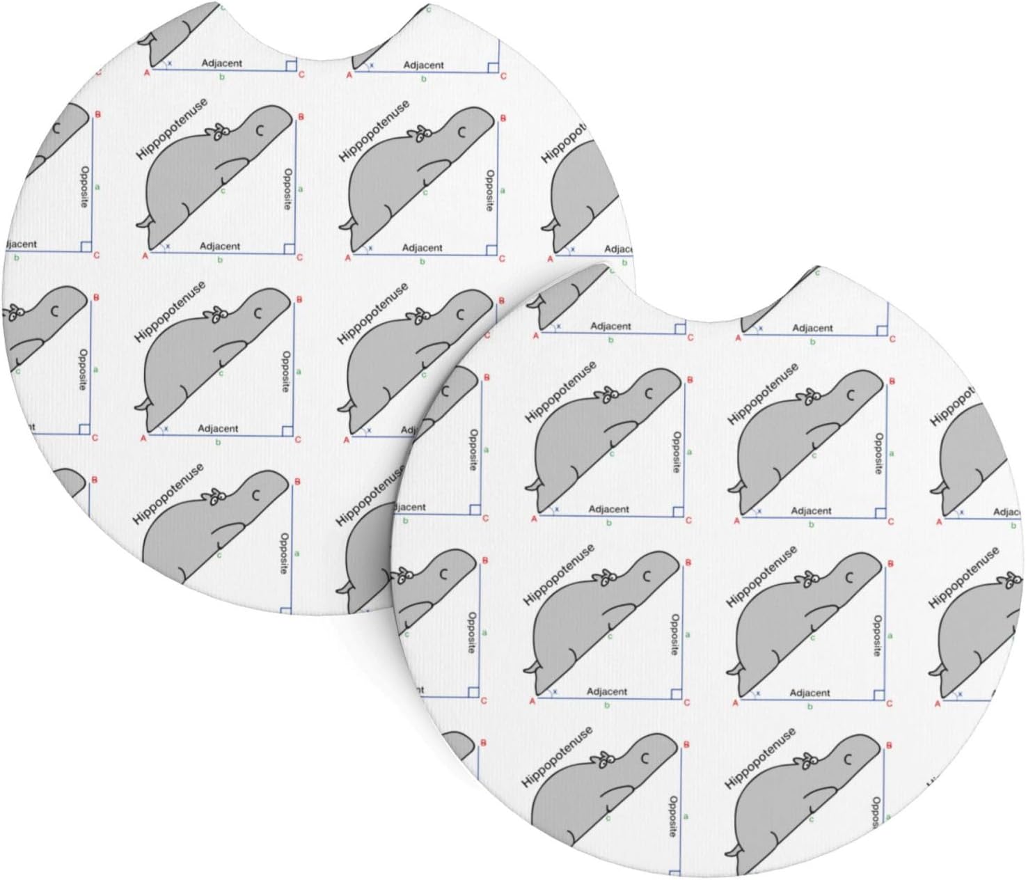 2 Pack Car Coasters Math-Funny-Hippo-Triangle Neoprene Cup Holder Pad ...