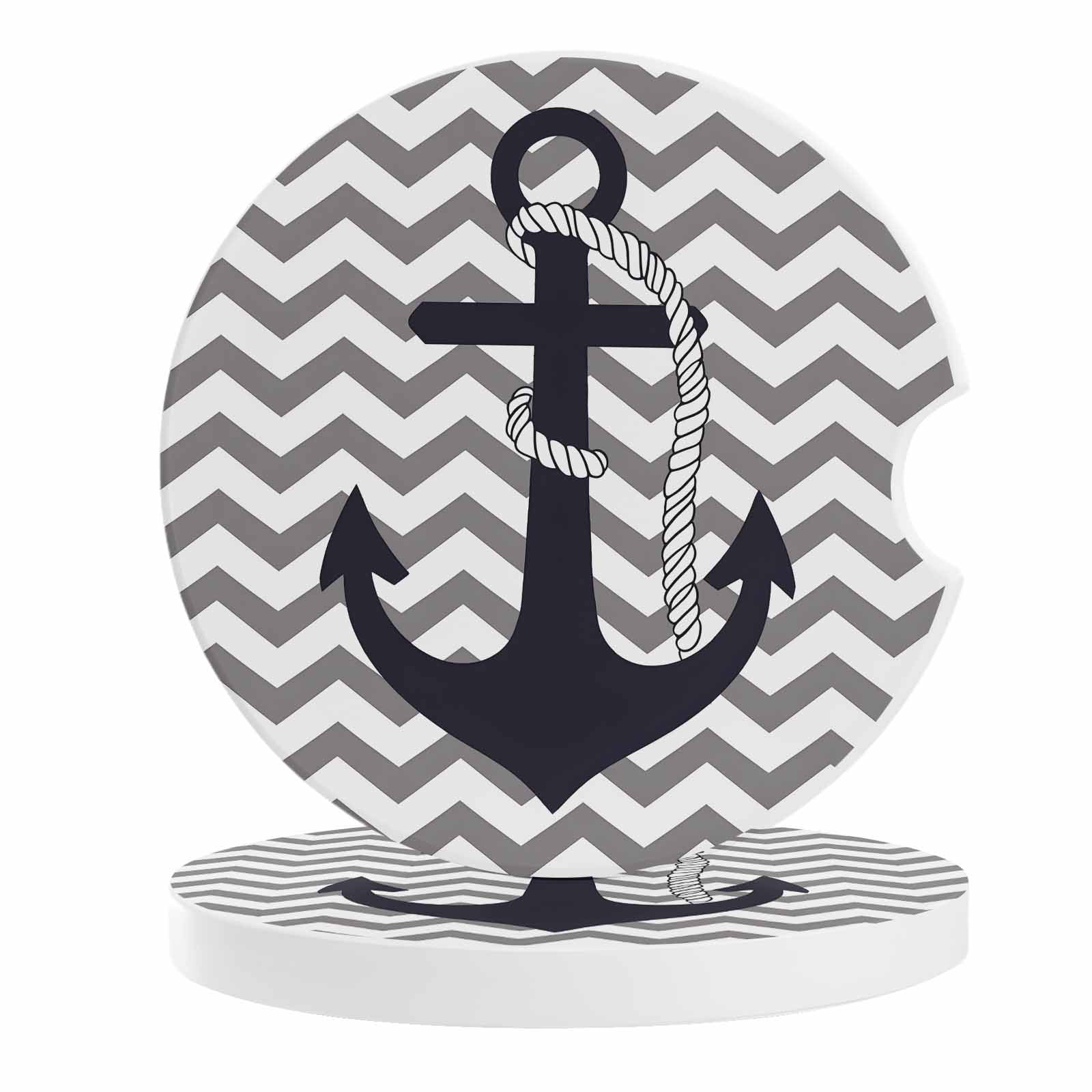2 Pack Car Coasters Nautical Anchor Ceramic Car Cup Holder Coaster Grey ...