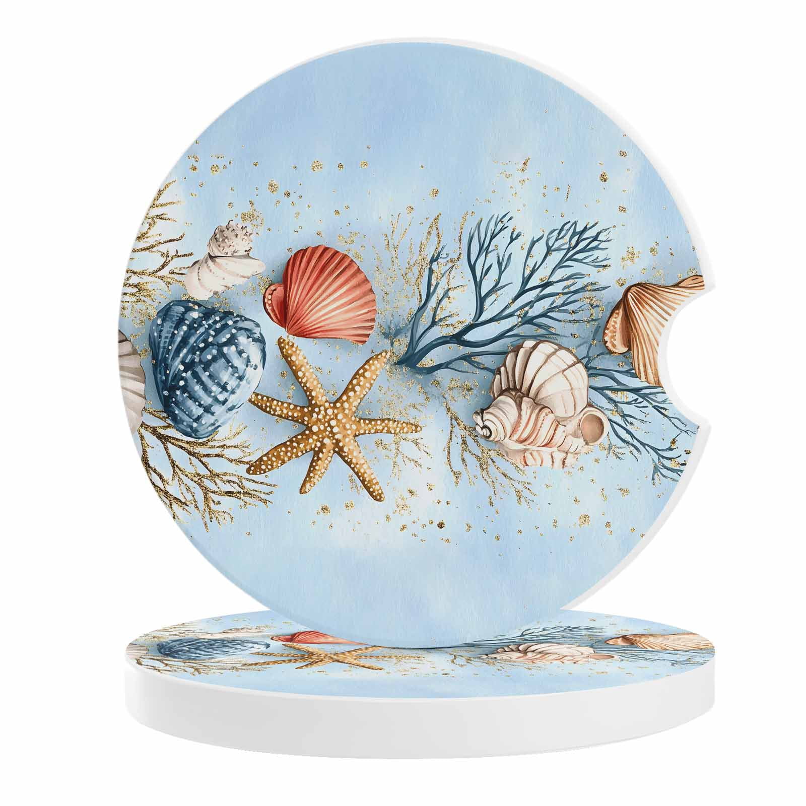 2 Pack Car Coasters Ocean Coral Shell Ceramic Car Cup Holder Coaster ...