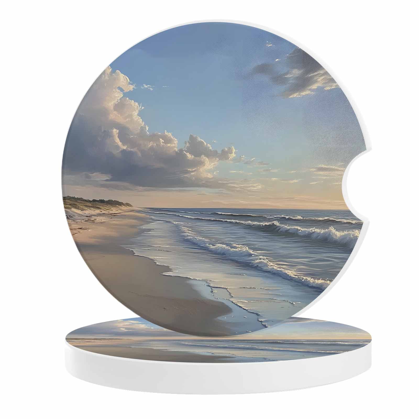 2 Pack Car Coasters Ocean Waves Ceramic Car Cup Holder Coaster Blue SKy ...