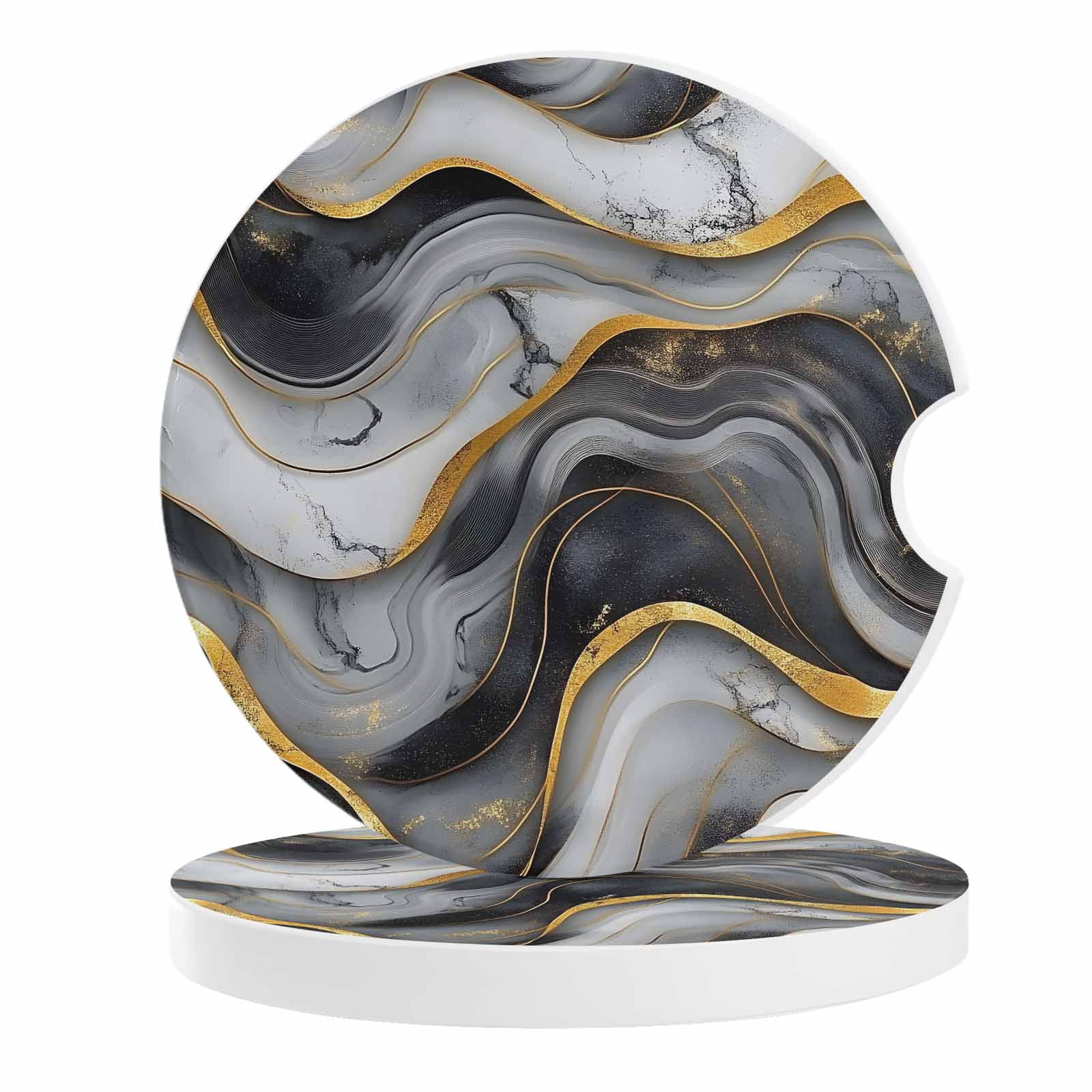 2 Pack Car Coasters Ombre Black Golden Marble Texture Ceramic Car Cup ...