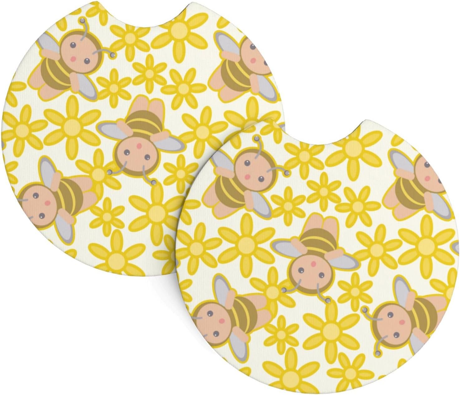 2 Pack Car Coasters Sunflower-Bee-Cute Neoprene Cup Holder Pad Set ...