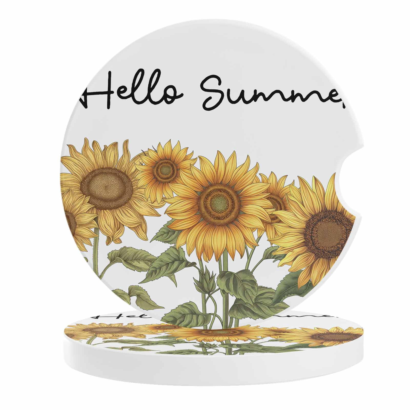 2 Pack Car Coasters Sunflower Ceramic Car Cup Holder Coaster Summer ...
