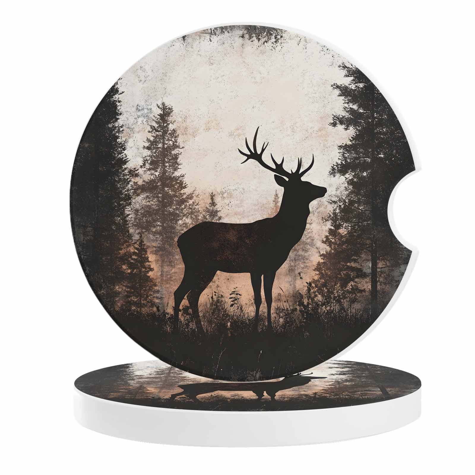 2 Pack Car Coasters Vintage Elk Oil Painting Ceramic Car Cup Holder ...