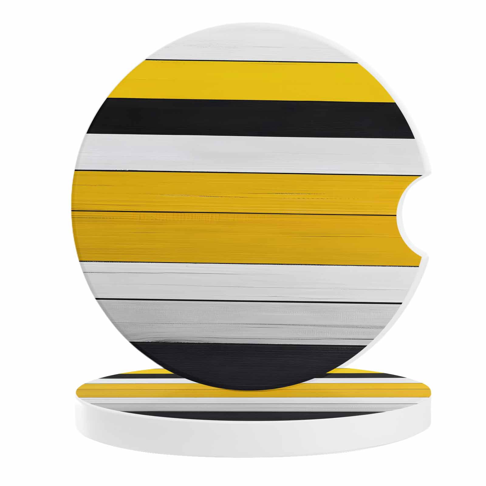 2 Pack Car Coasters Yellow White Gray Black Stripe Ceramic Car Cup ...