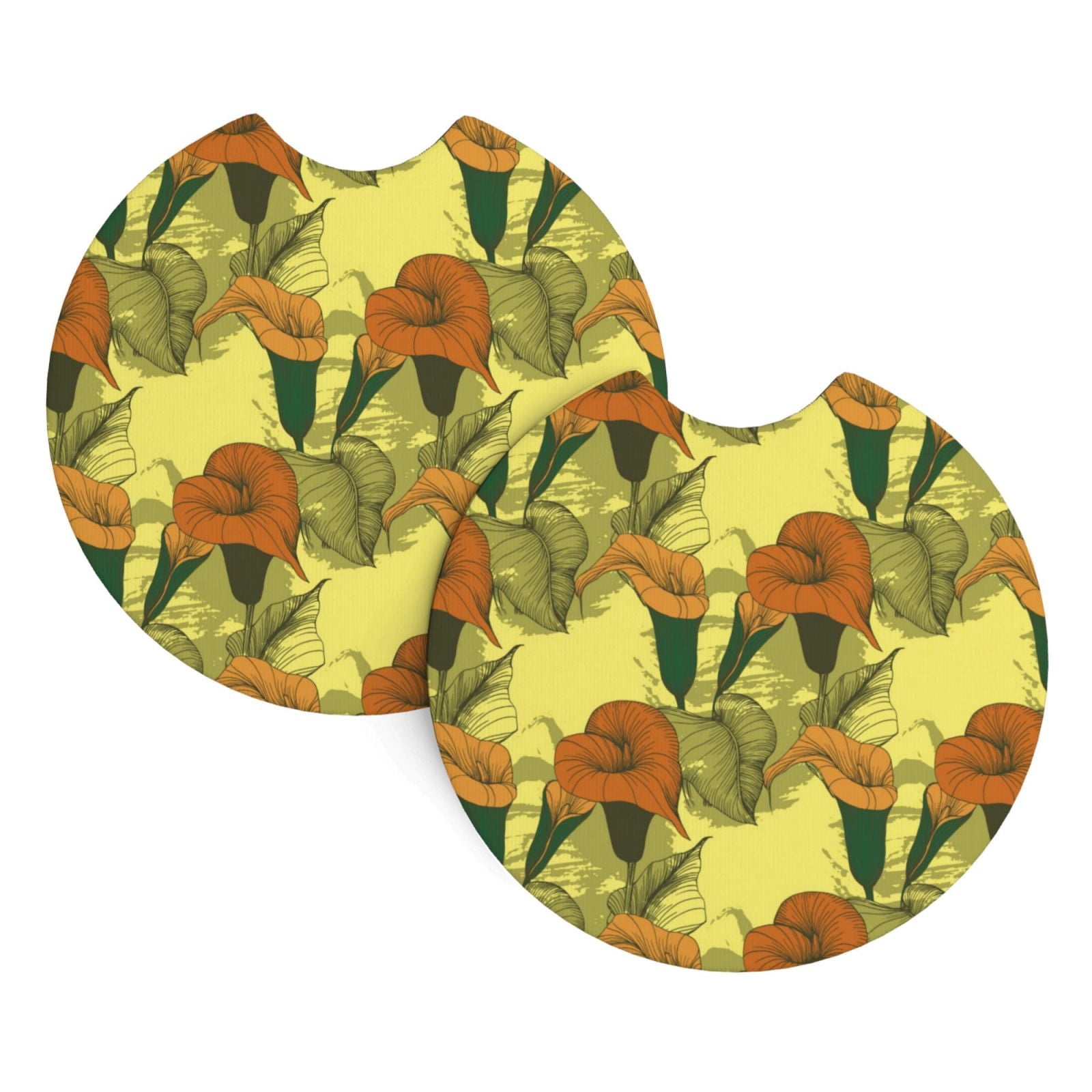 2 Pack Car Cup Coaster - Calla Lily Flowers Yellow Car Cup Holder ...