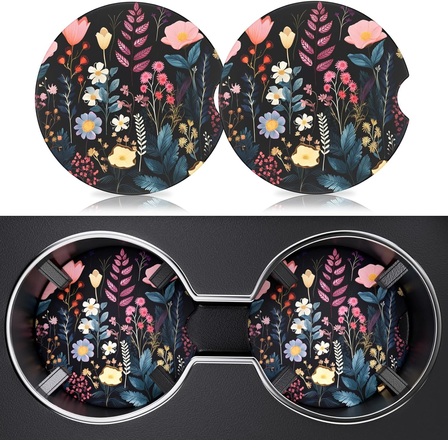 2 Pack Car Cup Holder Coasters, 2.63 Inch Anti Slip Ceramic Absorbent ...