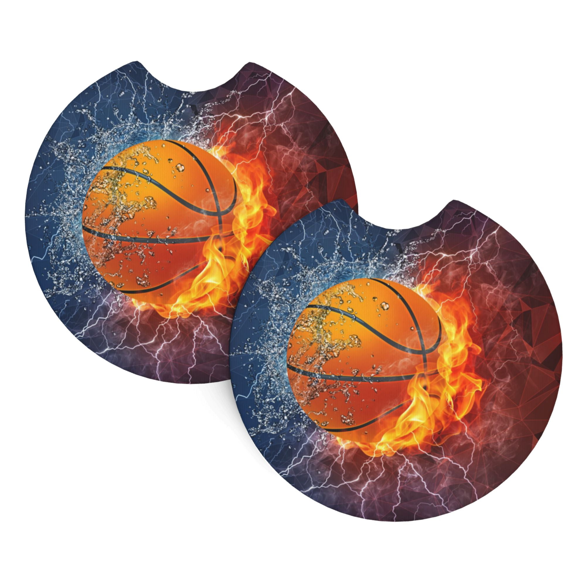 2 Pack Car Cup Holder Coasters,Basketball On Fire And Water Flame ...
