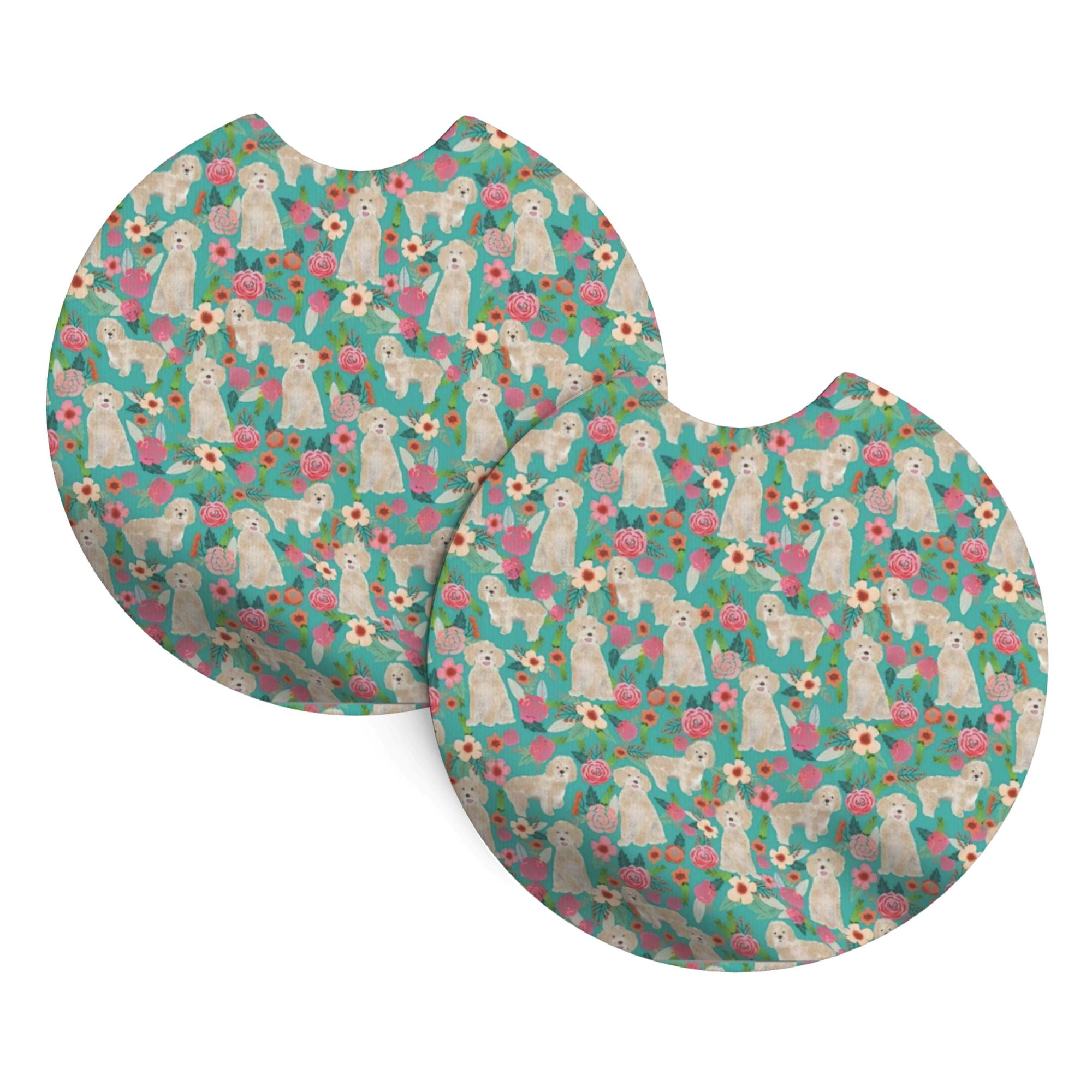 2 Pack Car Cup Holder Coasters,Cockapoo Dog Florals Cockapoo Cream Dog ...