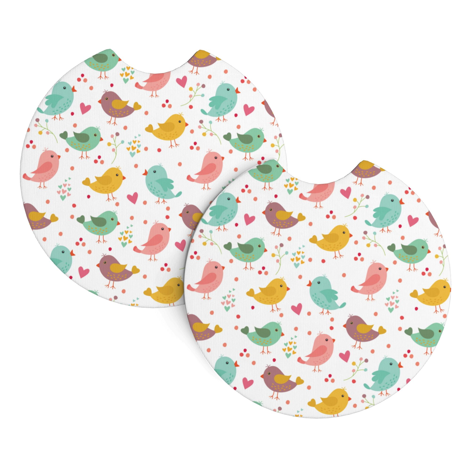 2 Pack Car Cup Holder Coasters,Cute Bird Wallpaper Pattern Rubber Pad ...