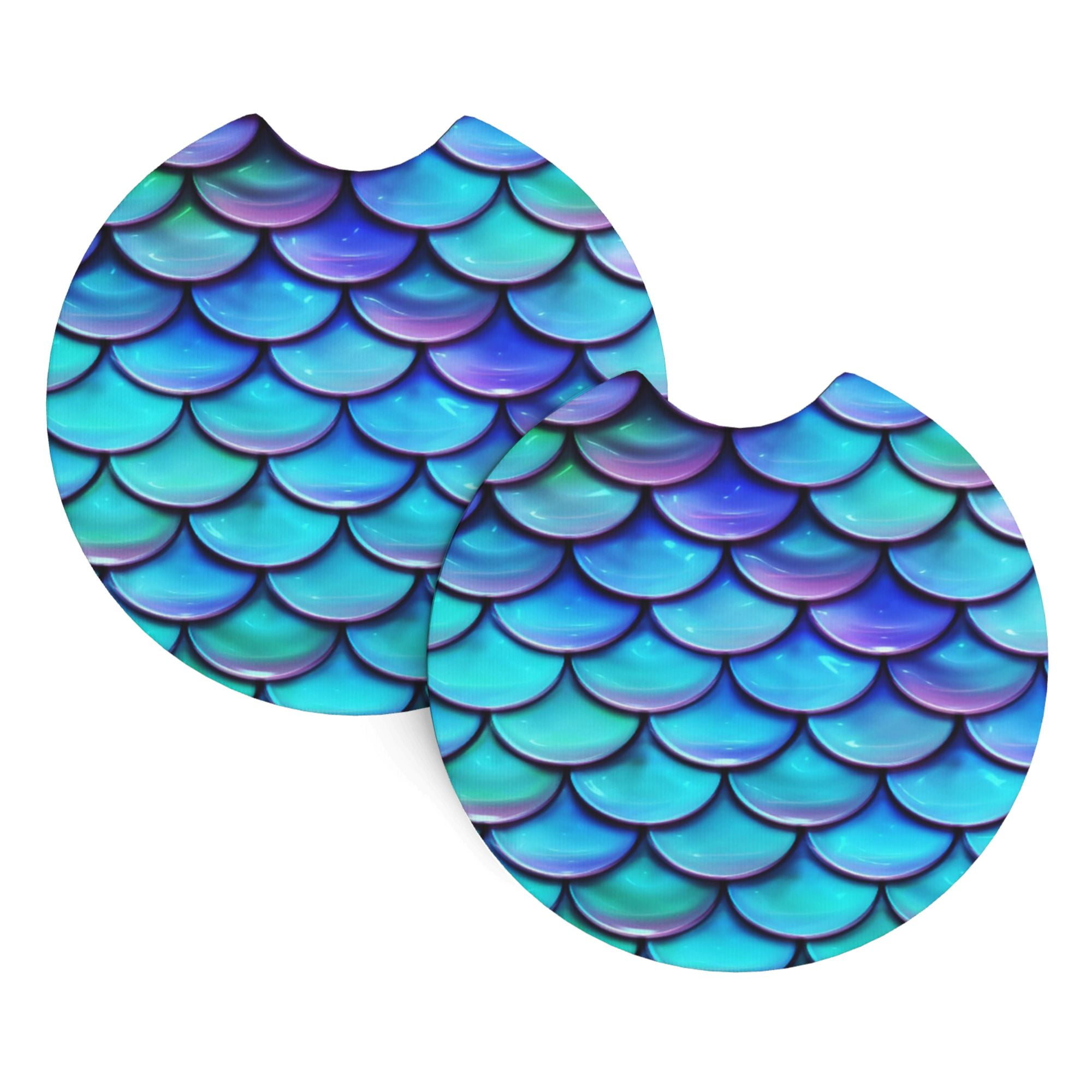 2 Pack Car Cup Holder Coasters,Mermaid Scales Pattern Rubber Pad Set ...