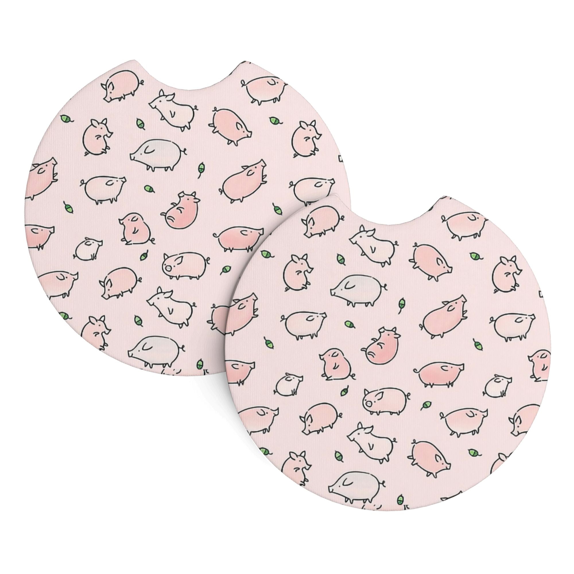 2 Pack Car Cup Holder Coasters,Pink Pigs Pattern Rubber Pad Set Round ...