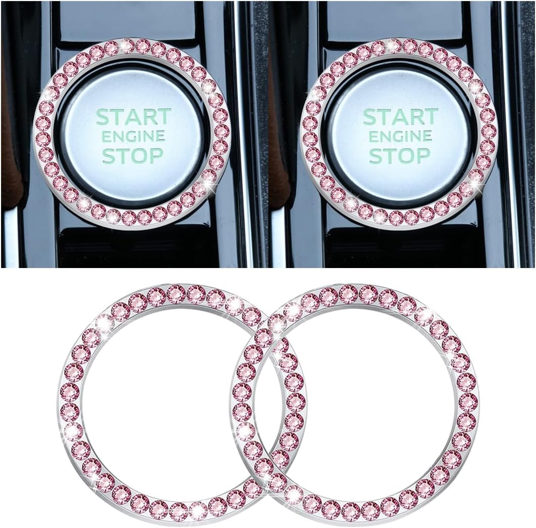 2 Pack Car Engine Start Stop Button Ring, Universal Car Crystal ...