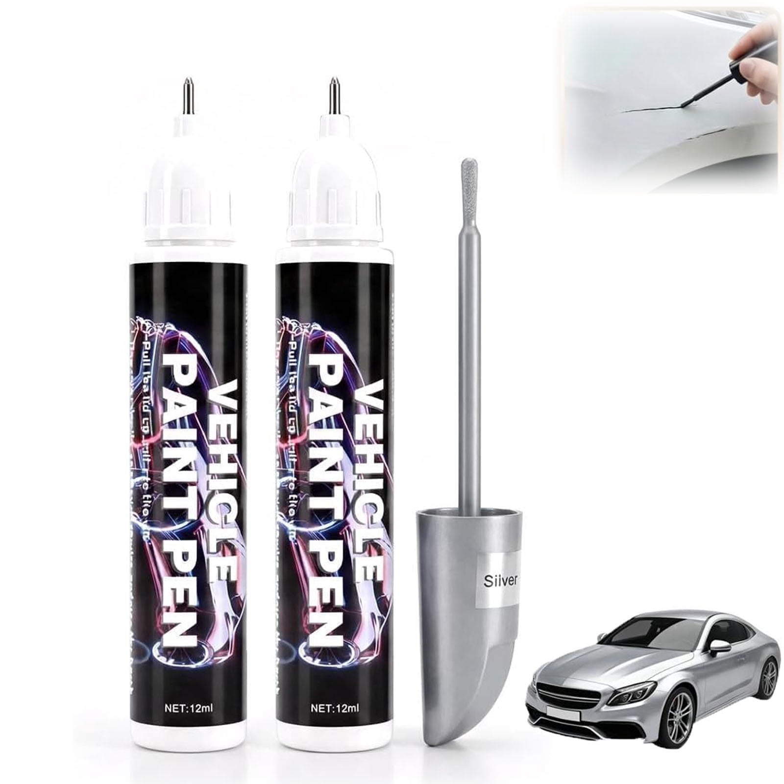 2 Pack Car Paint Touch Up Pen, Exact Match for White Black Silver Cars ...