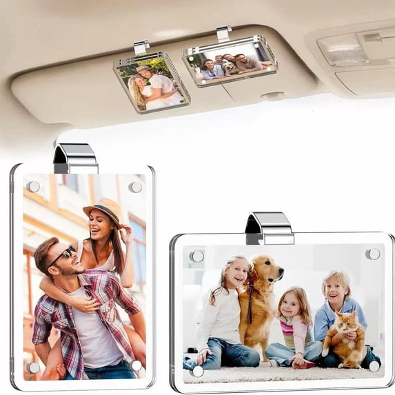 2 Pack Car Picture Holder and Visor Photo Clip, Clear Acrylic Magnetic ...