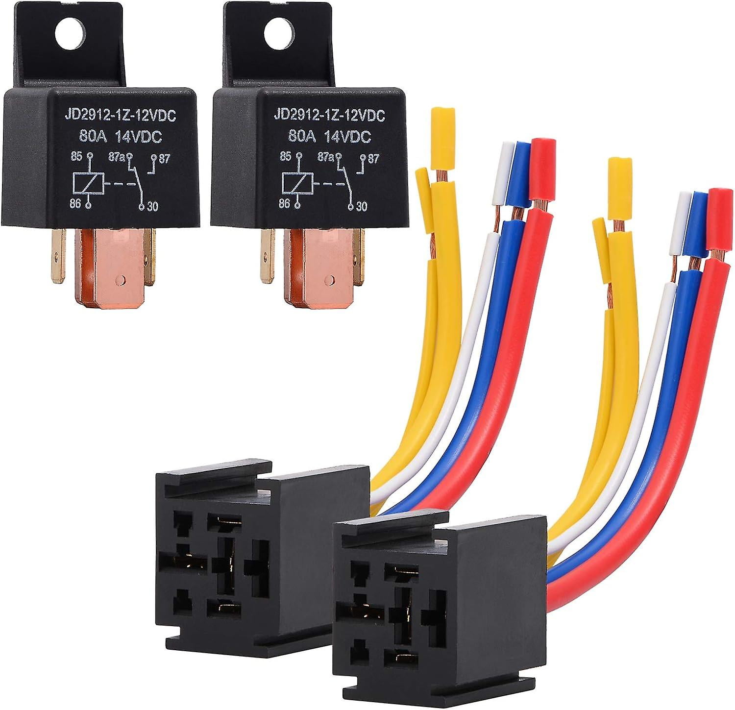 2 Pack Car Relay 12v 80 Apm 5 Pin, Changeover Relay With Socket Holder ...