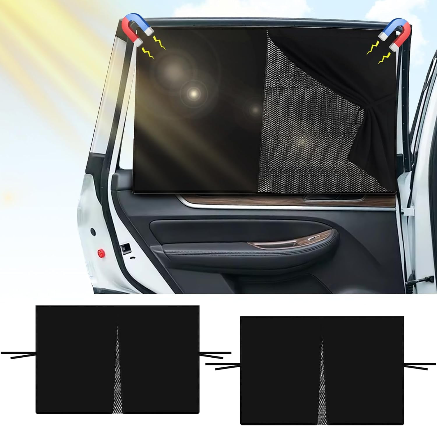 2 Pack Car Shades for Side Windows, Black Magnetic Breathable Double ...