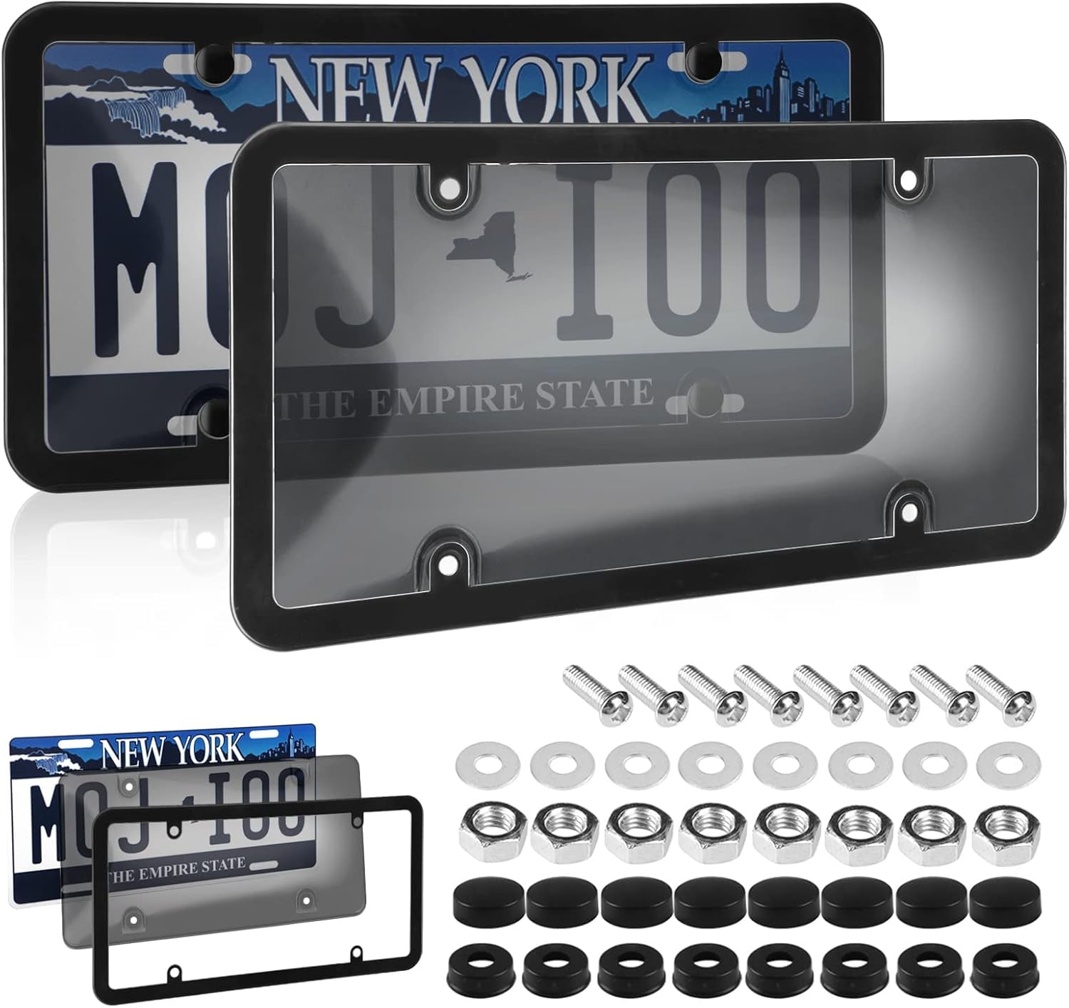 2 Pack Car Smoked License Plate Covers Frame Shield Combo - Unbreakable ...