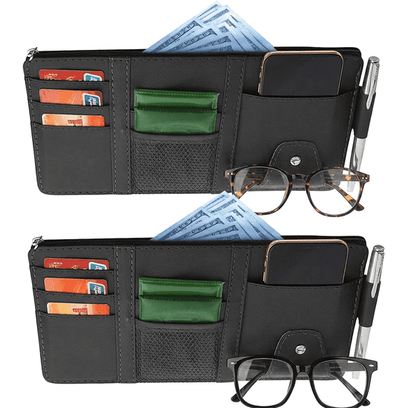 2 Pack Car Sun Visor Organizer, Multi-Pocket Storage Pouch with Zipper ...