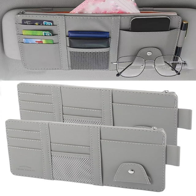 2 Pack Car Sun Visor Organizer - PU Leather Pocket Organizers, Interior Accessories, Personal ...