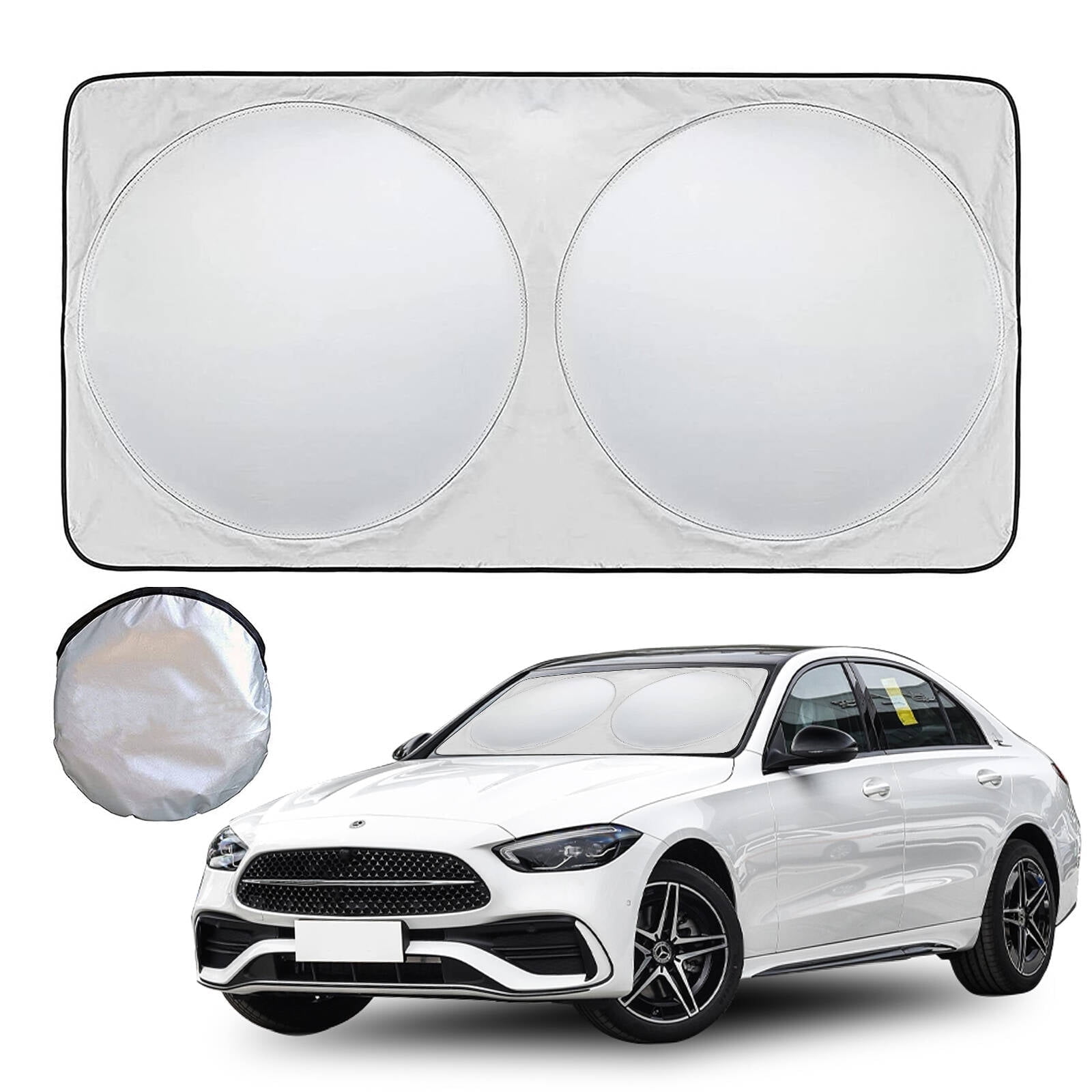 2 Pack Car Windshield Sunshade Reflective Polyester Blocks Heat and Sun ...