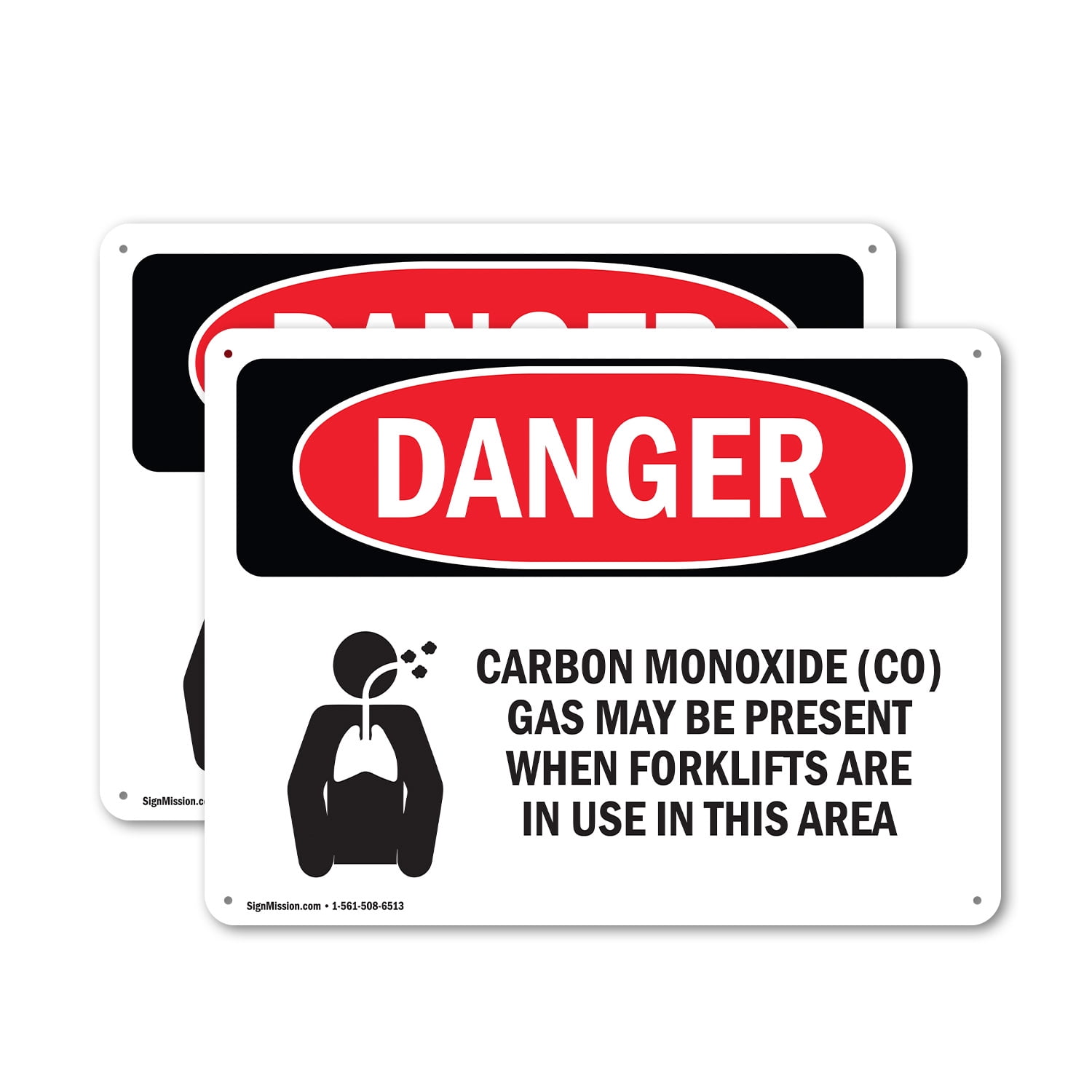(2 Pack) Carbon Monoxide (CO) Gas May OSHA Danger Sign 18 Inch X 12 ...