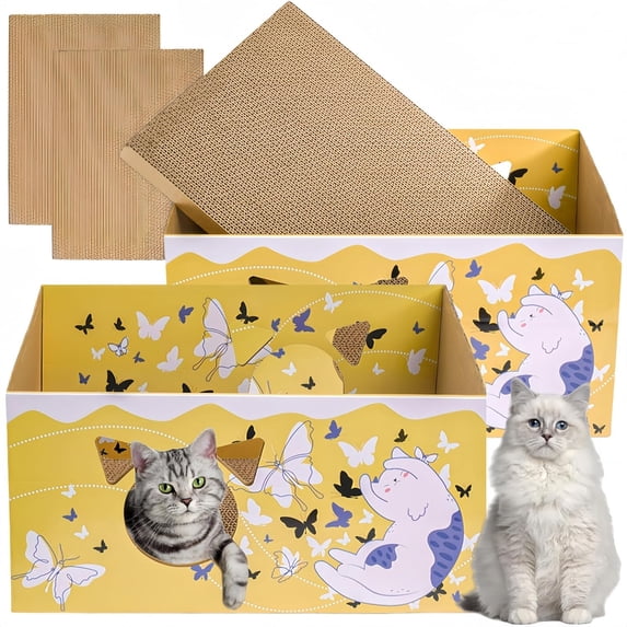 2 Pack Cardboard Cat Scratcher Boxes, 16.5 Inch Heavy Duty Scratching ...