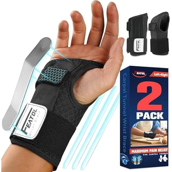 2 Pack Carpal Tunnel Wrist Brace For Work With Wrist Splint, 6.5'' Hand ...
