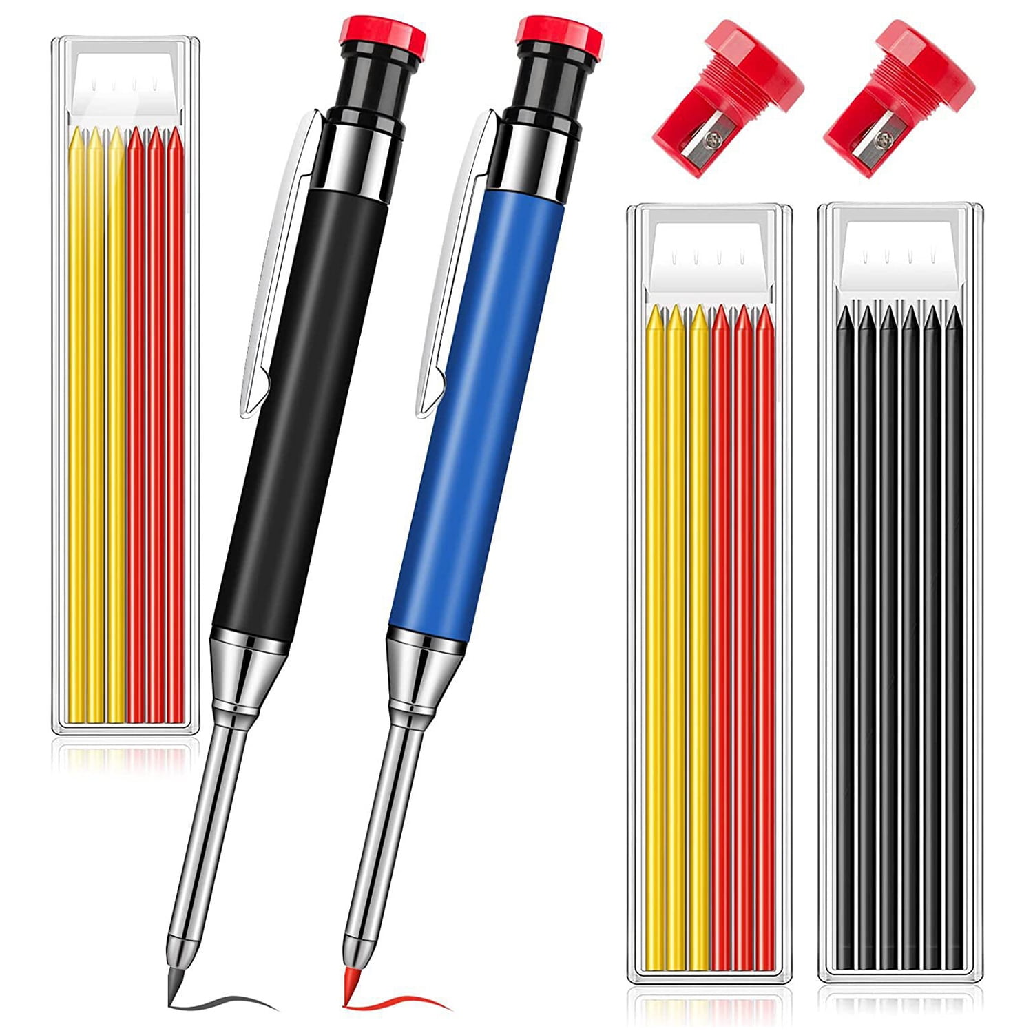 2 Pack Carpenter Pencil with Sharpener, Mechanical Carpenter Pencils ...