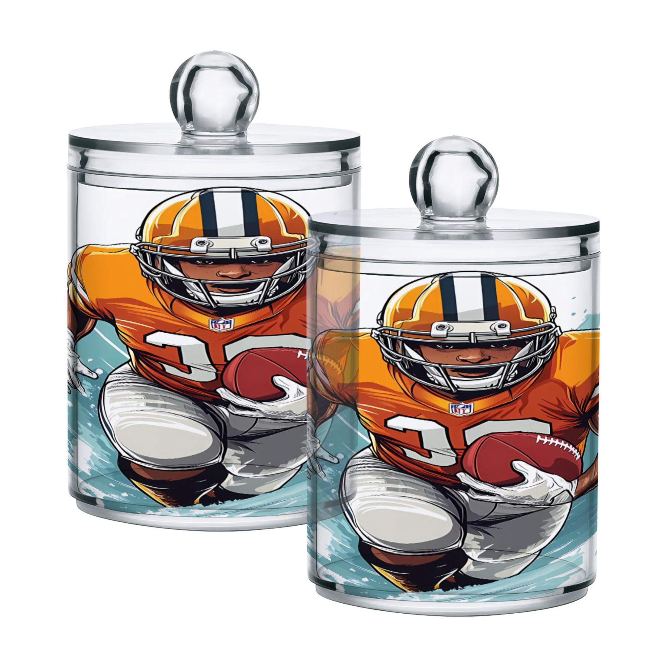 2 Pack Cartoon American Football Player Qtip Holder Dispenser Clear ...