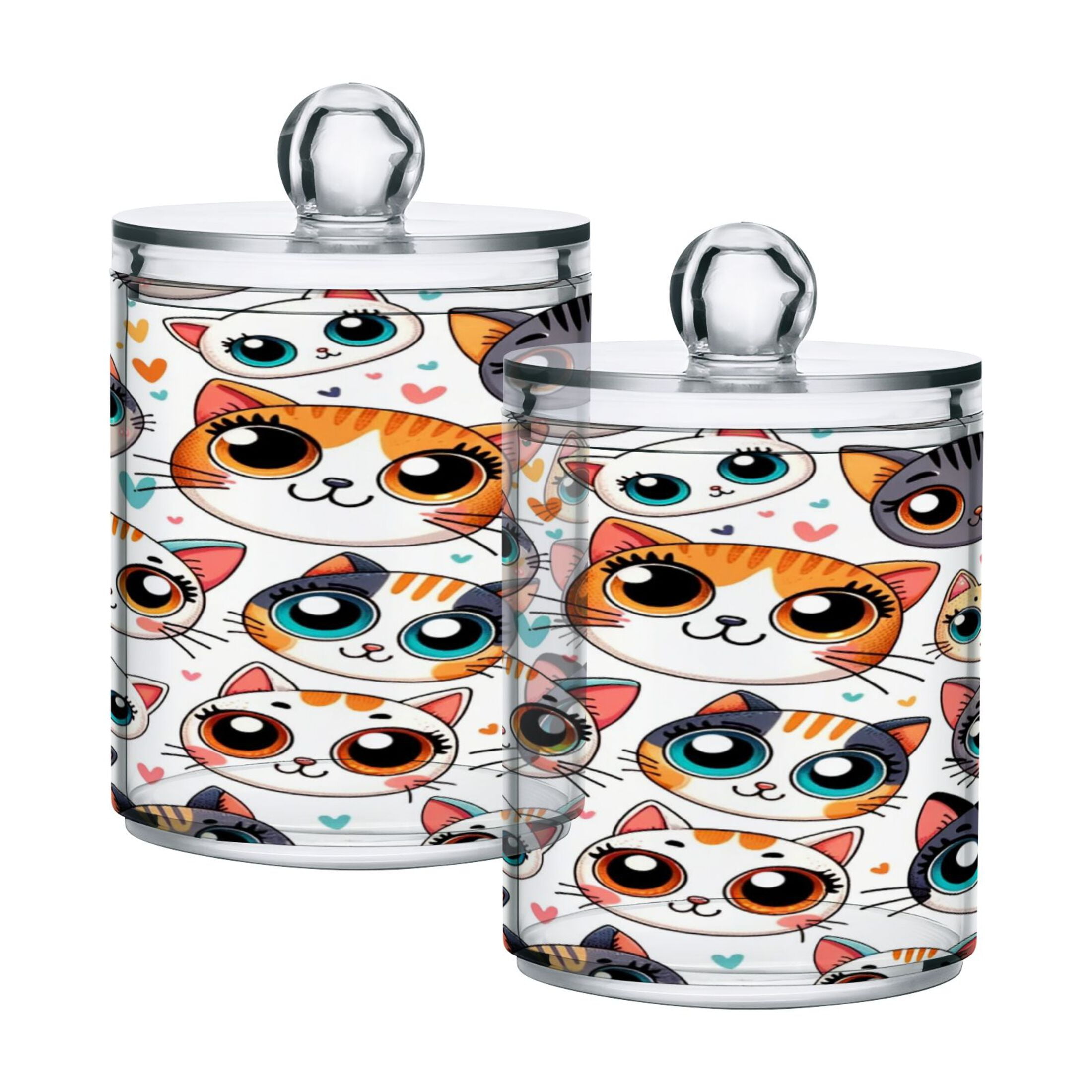 2 Pack Cartoon Cat Face with Big Eye Qtip Holder Dispenser Clear ...