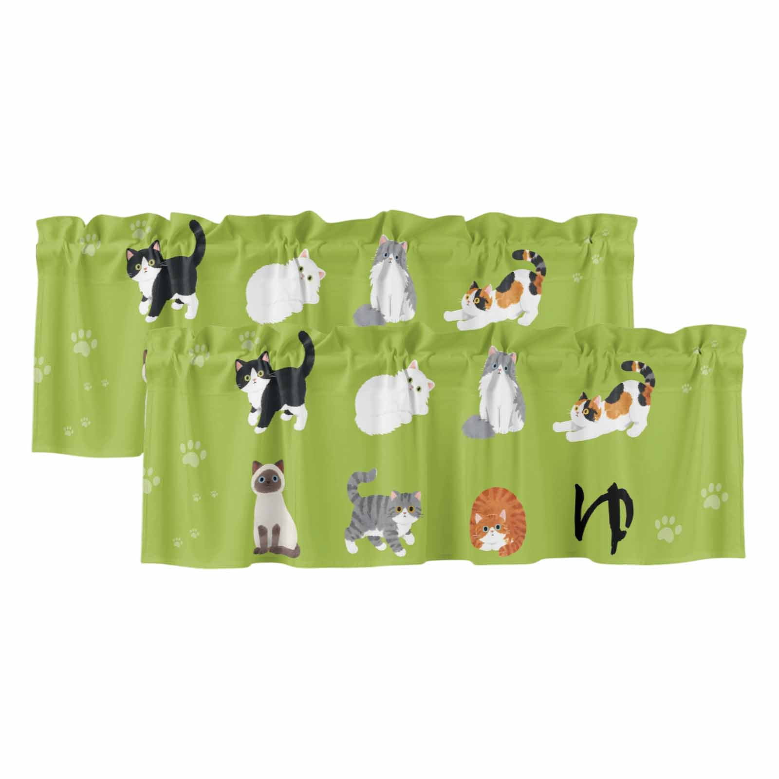 2 Pack Cartoon Cat Valance for Window Modern Playful Orange Gray Animal ...