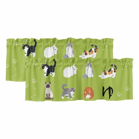 2 Pack Cartoon Cat Valance for Window Modern Playful Orange Gray Animal ...