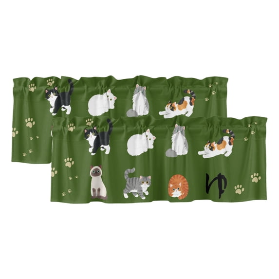 2 Pack Cartoon Cat Valance for Window Modern Playful Orange Gray Animal ...