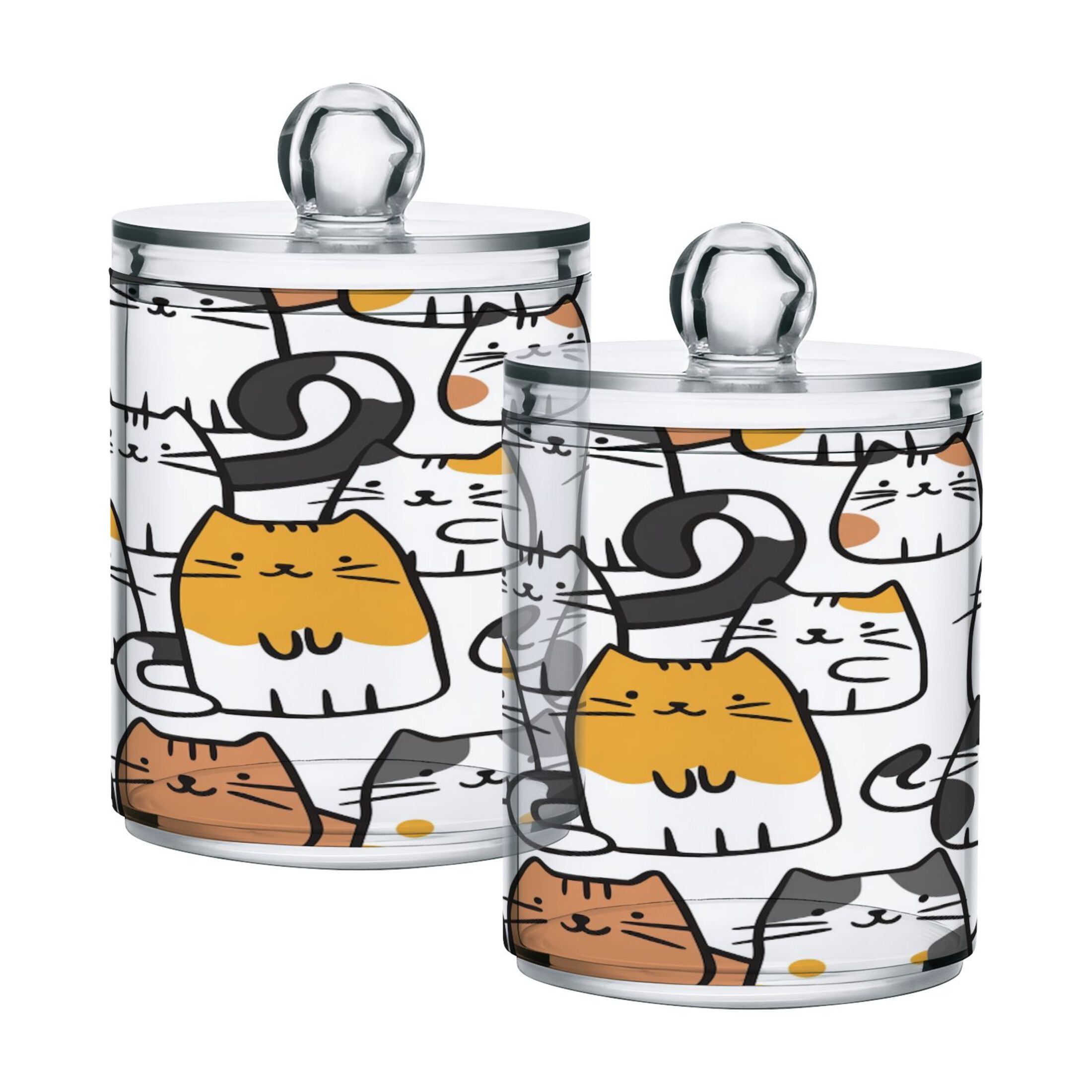 2 Pack Cartoon Line Cats Qtip Holder Dispenser Clear Plastic Storage ...