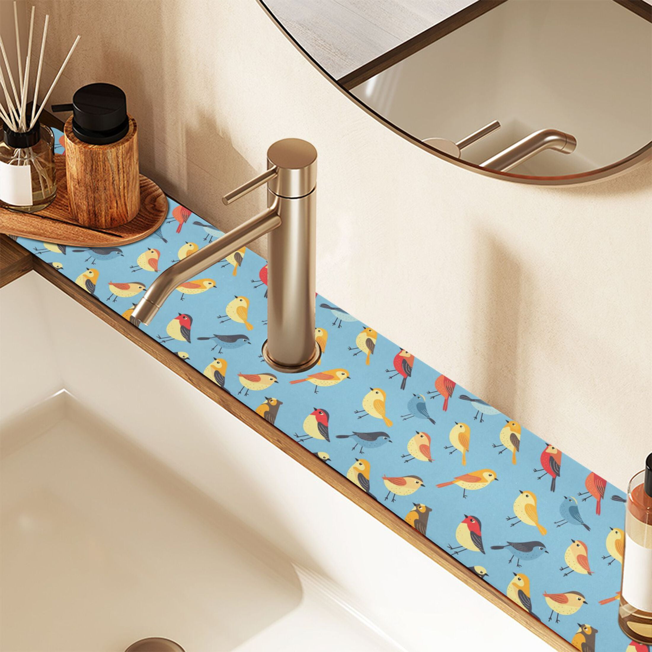 2 Pack Cartoon Little Birds Faucet Mat for Kitchen Sink 30'' Sink ...