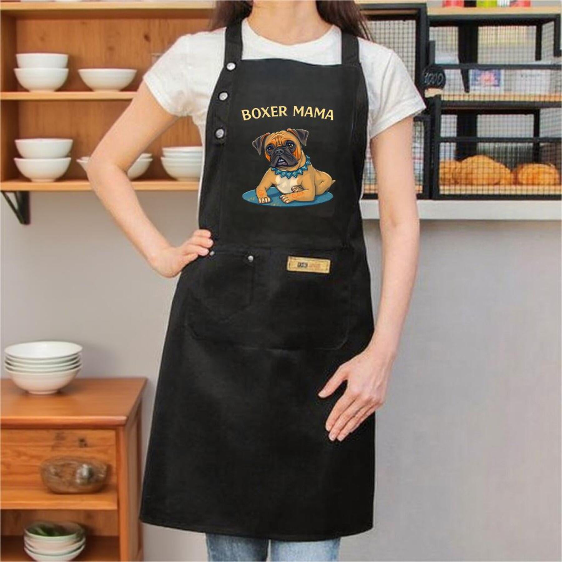 2 Pack Cartoon Pug Aprons for Women & Men - Adjustable Black Aprons ...