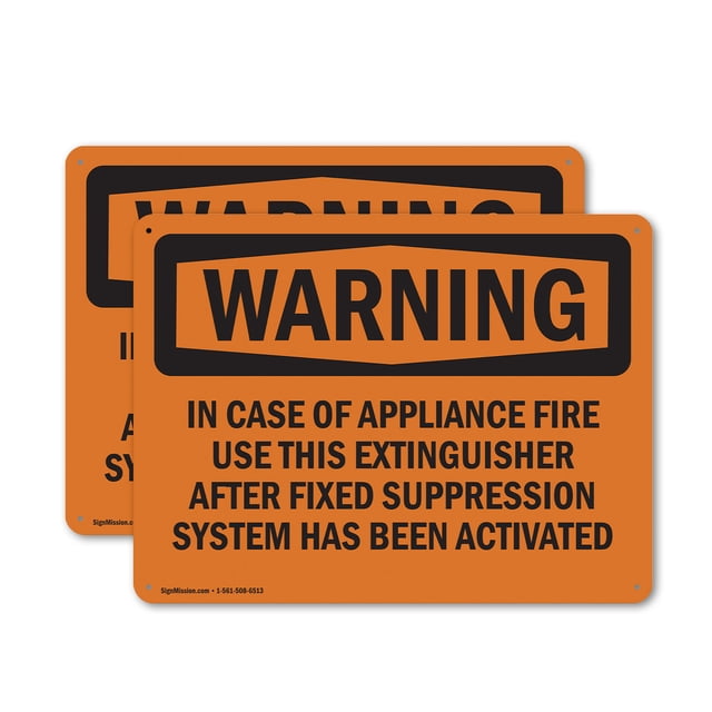 (2 Pack) In Case Of Appliance Fire Use This OSHA Warning Sign 18 Inch X ...