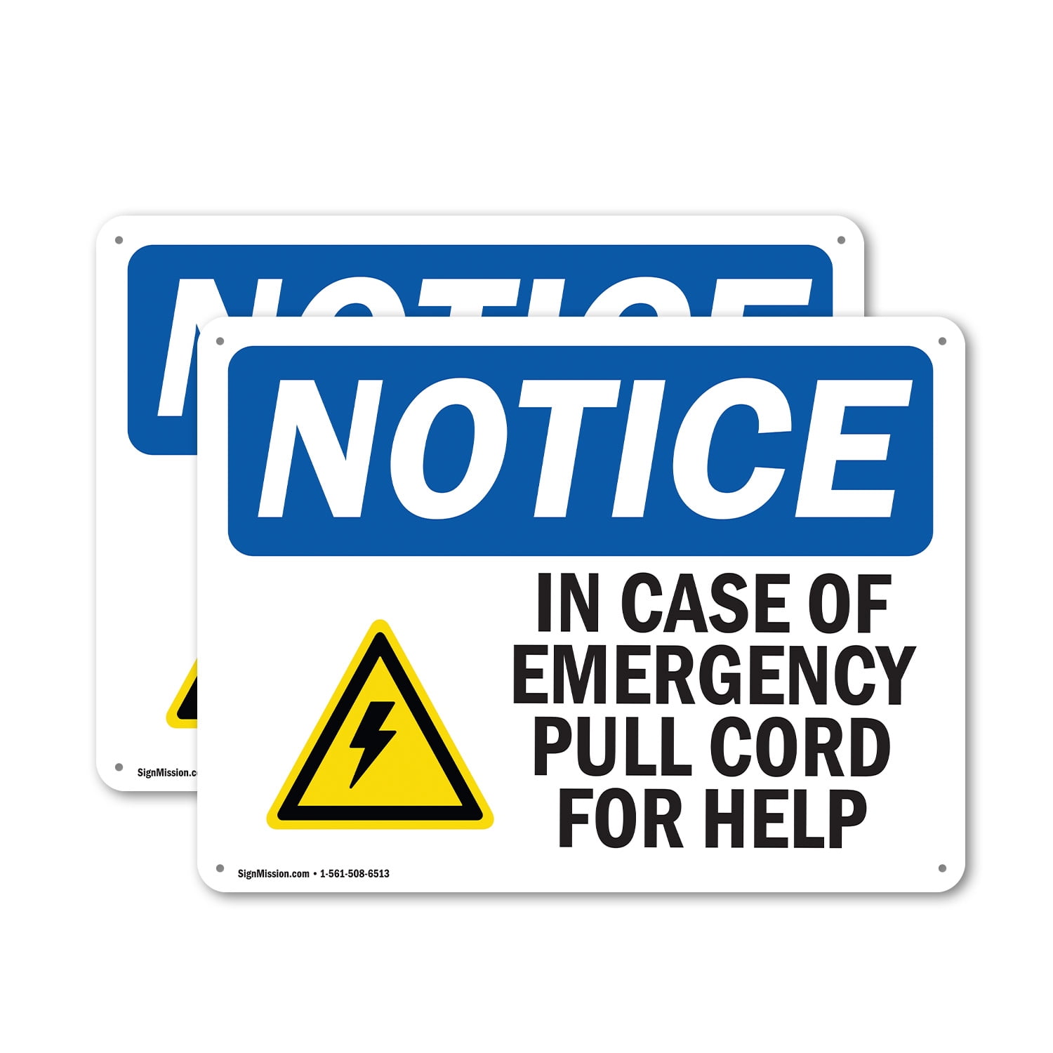 (2 Pack) In Case Of Emergency Pull Cord OSHA Notice Sign 18 Inch X 12 ...
