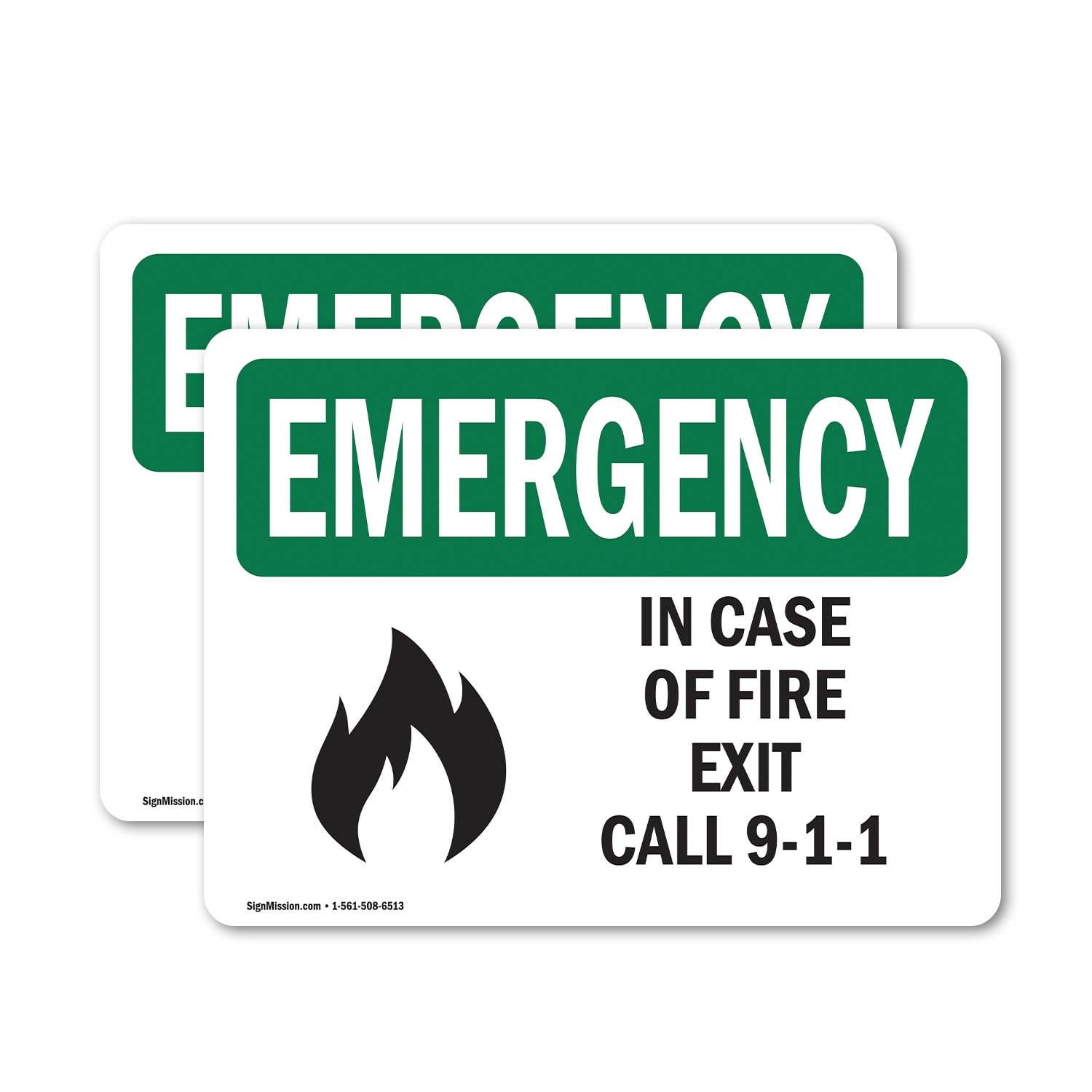 (2 Pack) In Case Of Fire Exit Call 9-1-1 OSHA Emergency Sign 7 Inch X 5 ...